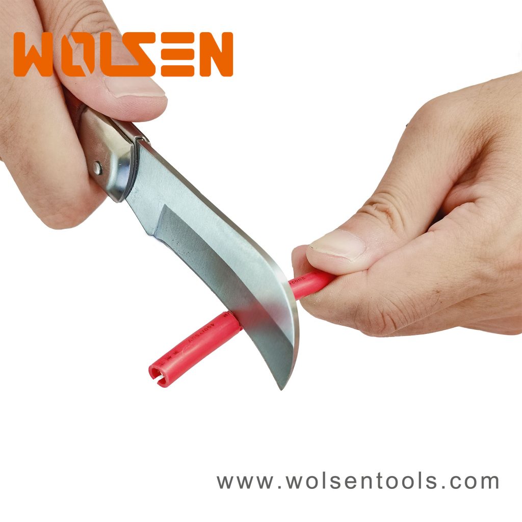 Electrician Knife with Curved Blade and Wooden Handle | CHINA
