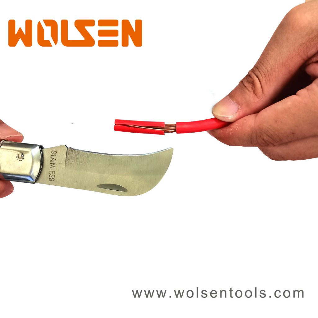 Electrician Knife with Curved Blade and Wooden Handle | CHINA